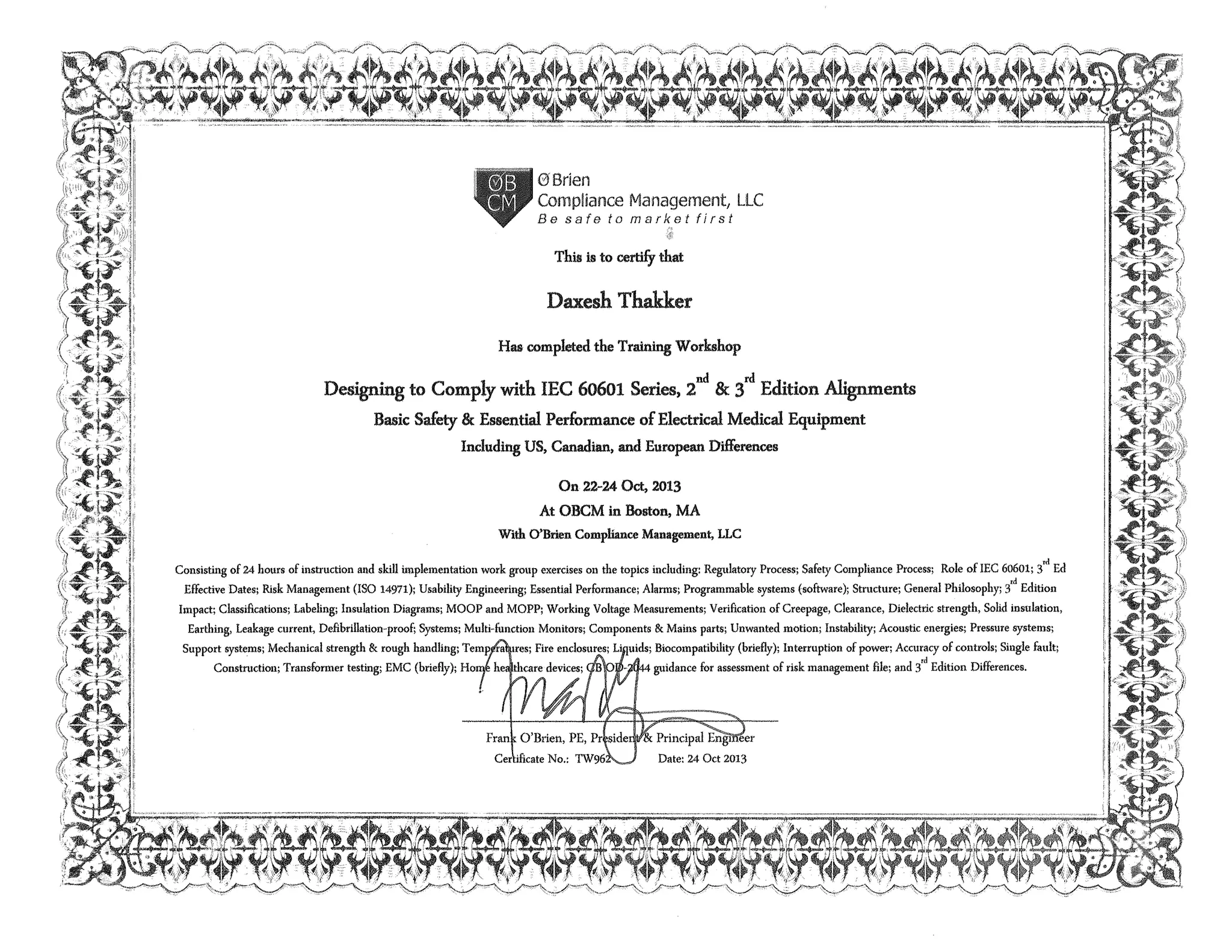 IEC60601 Electrical Medical Equipment training certificate | PDF