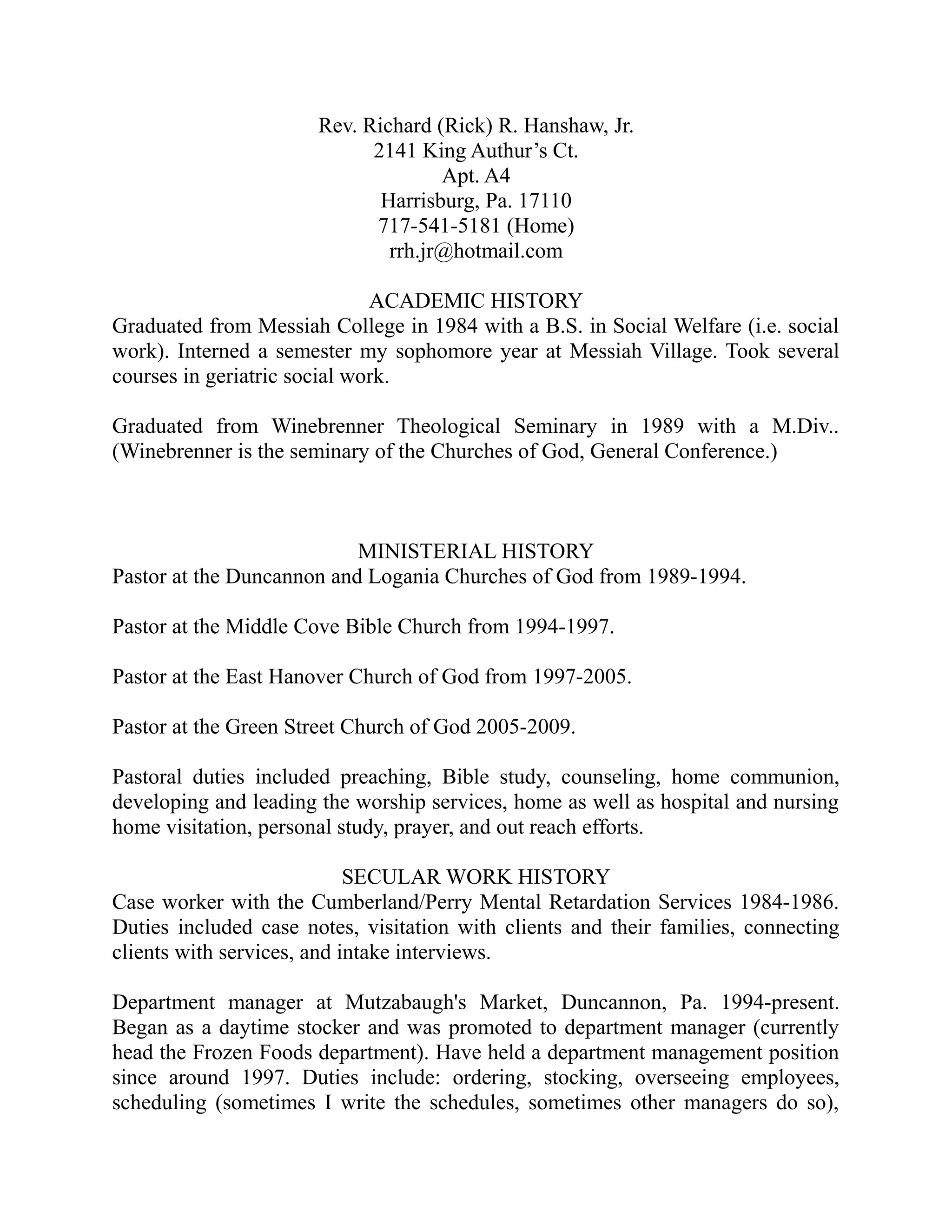 RESUME -- RICK HANSHAW | DOC