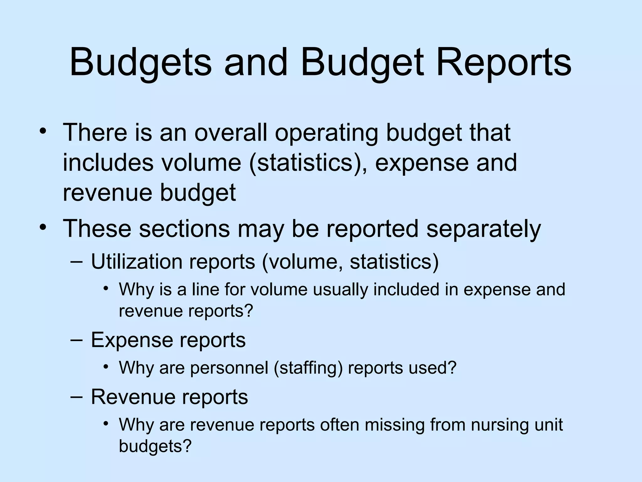 Nursing Unit Budget Reports | PPT