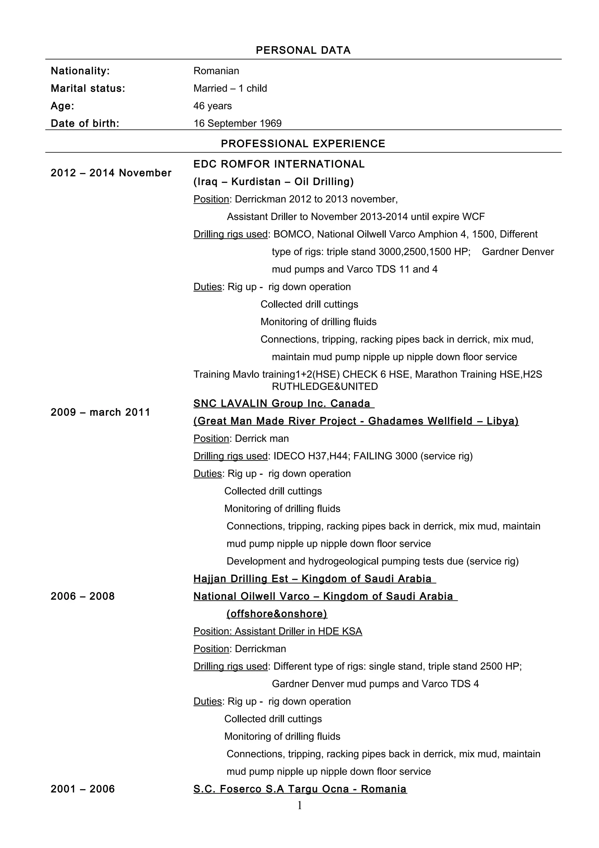 Constantin Cezar Tanasa CV Assistant Driller | DOC