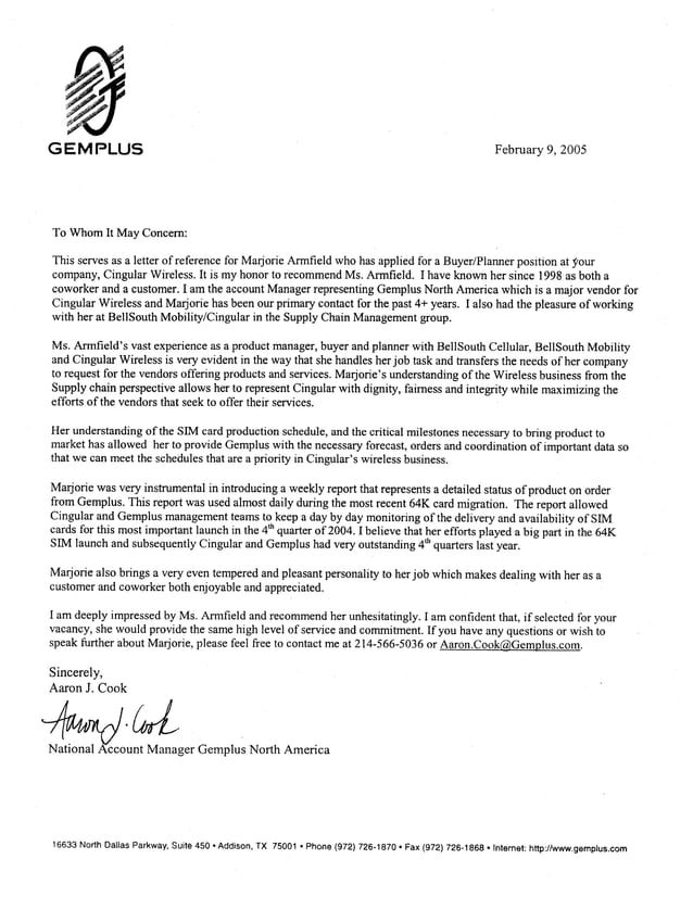 Recommendation Letter Aaron Cook | PDF