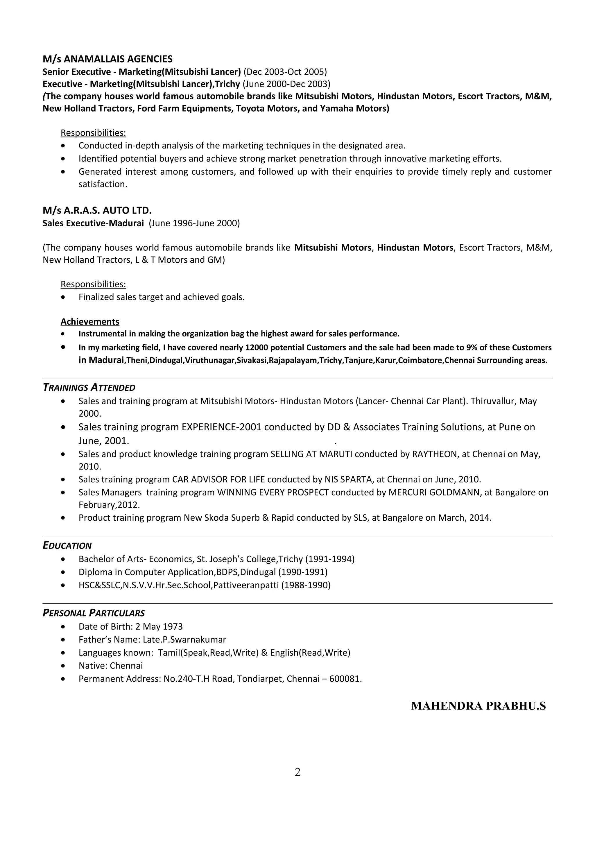 Mahendra Prabhu CV(Maruti) | DOC
