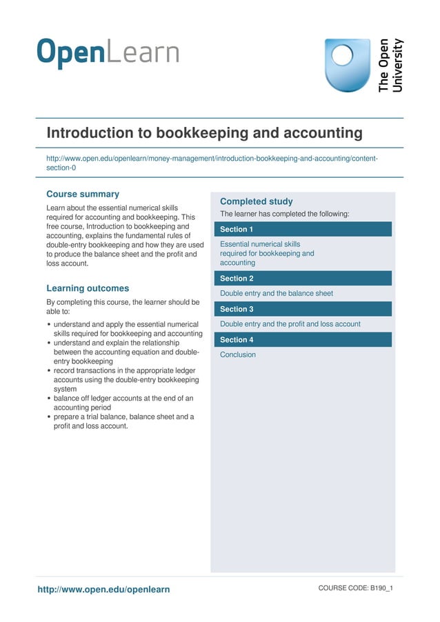 OUniv. Introduction to bookkeeping and accounting B190_1_statement | PDF