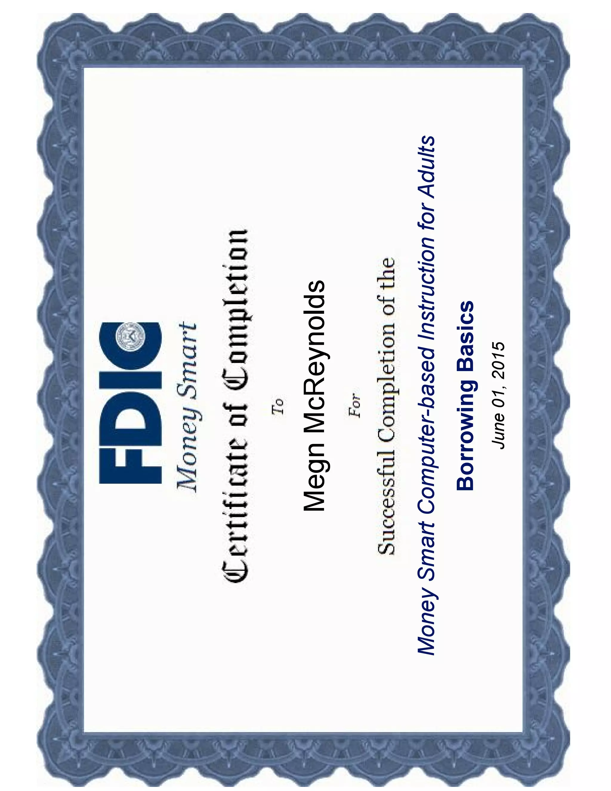 FDIC borrowing basics cert | PDF