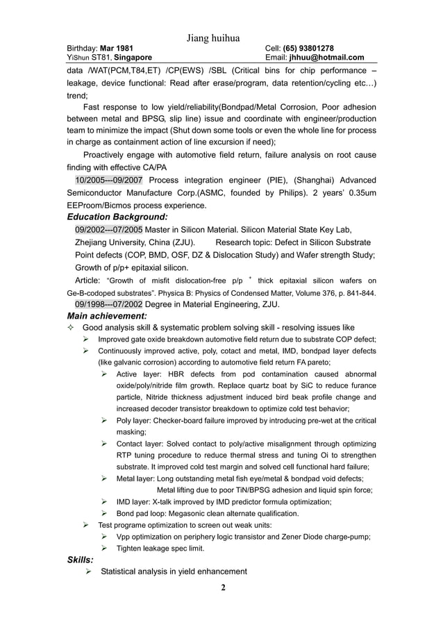 Jiang huihua Resume | PDF