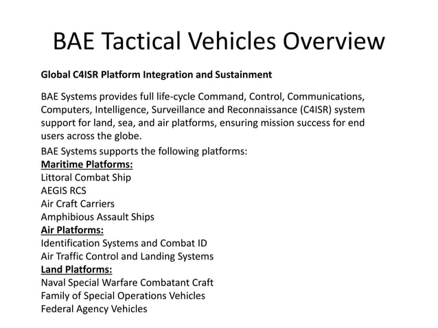 BAE Tactical Vehicles Overview | PPT