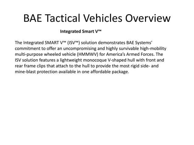 BAE Tactical Vehicles Overview | PPT