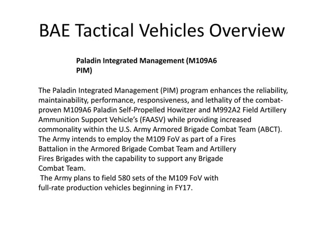 BAE Tactical Vehicles Overview | PPT