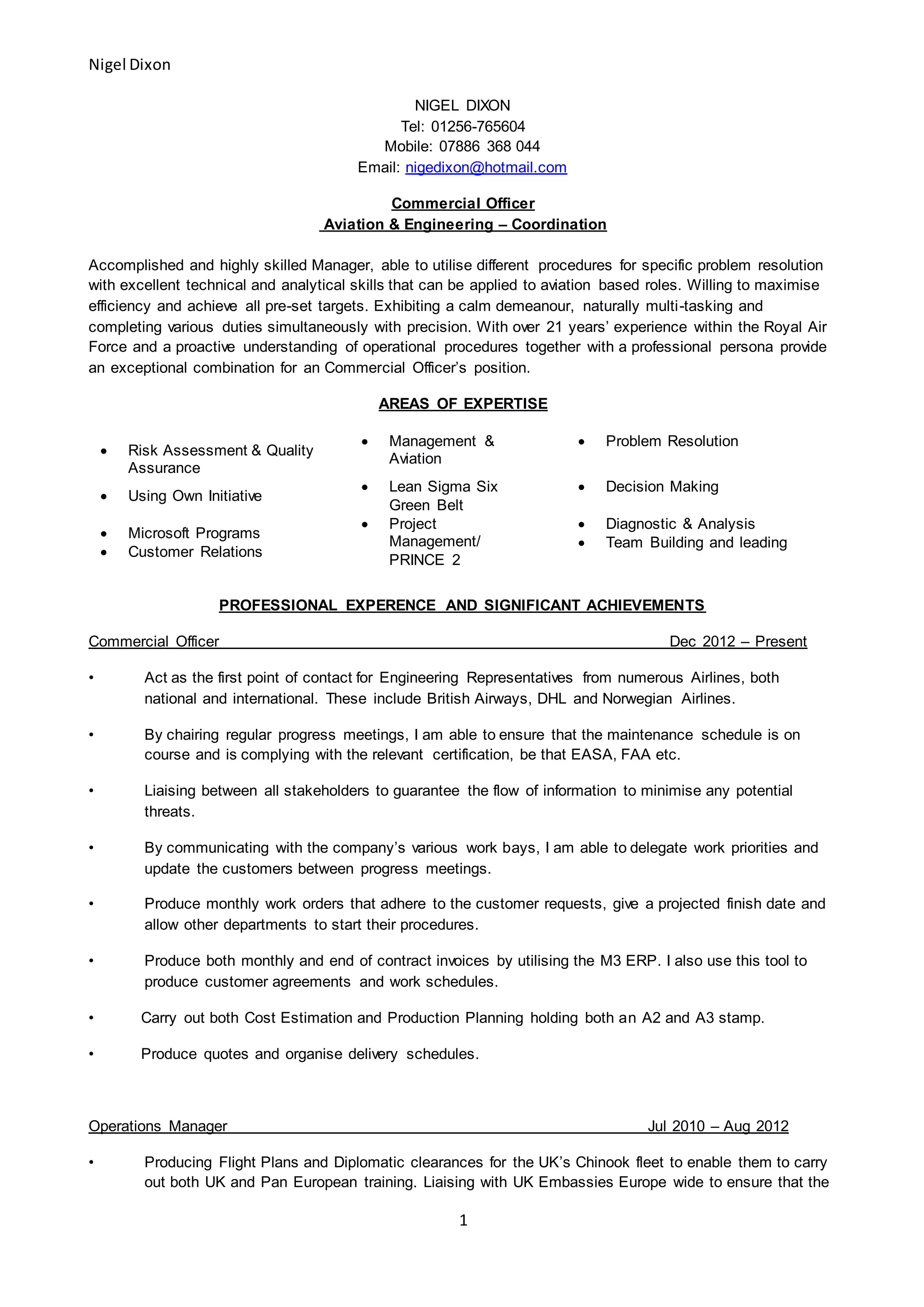 NIGEL DIXON CV 260716 | PDF