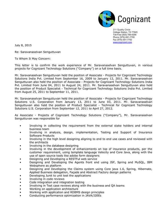 CTS - Experience letter | PDF | Web Development | Internet