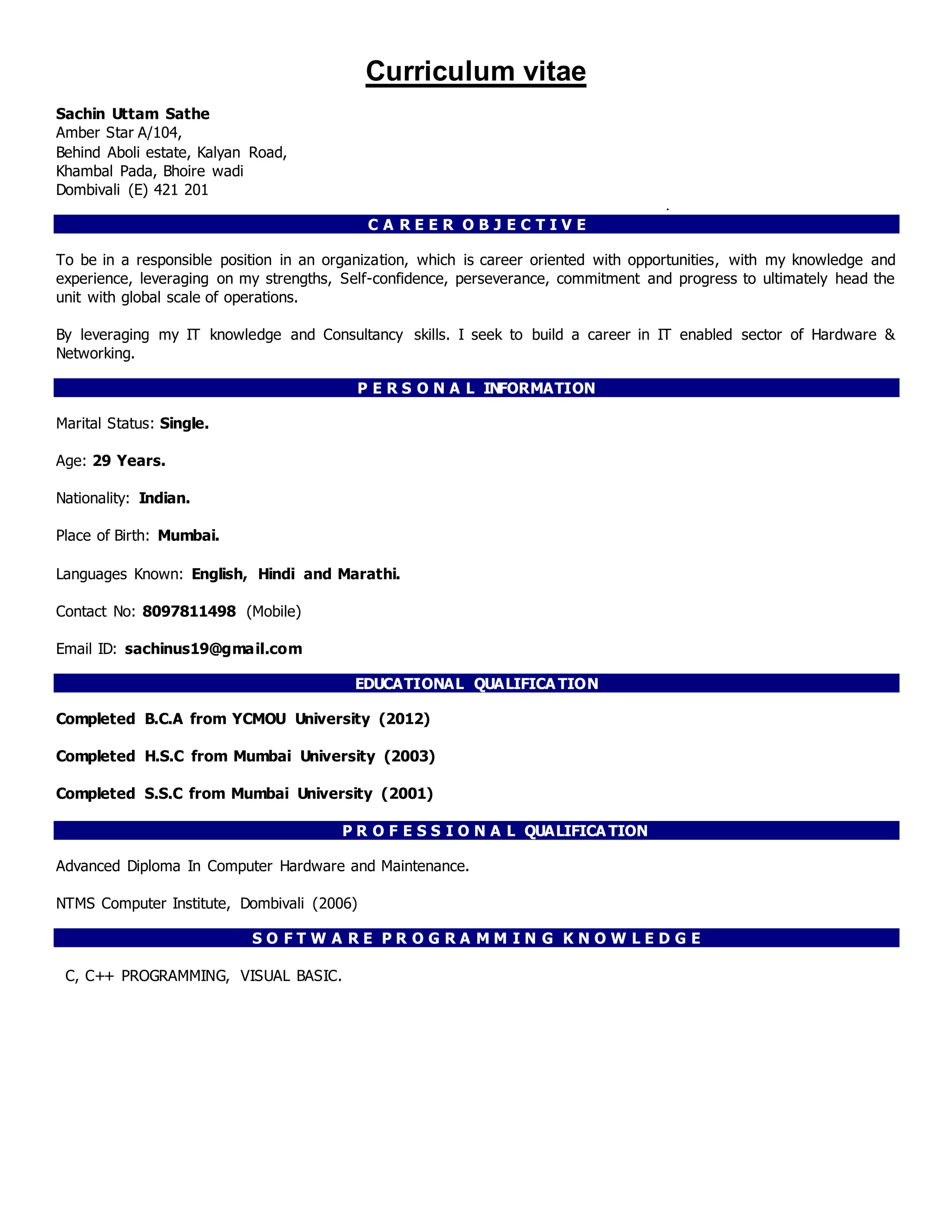 Sachin_Curriculum_vitae_22-1-2015 | PDF