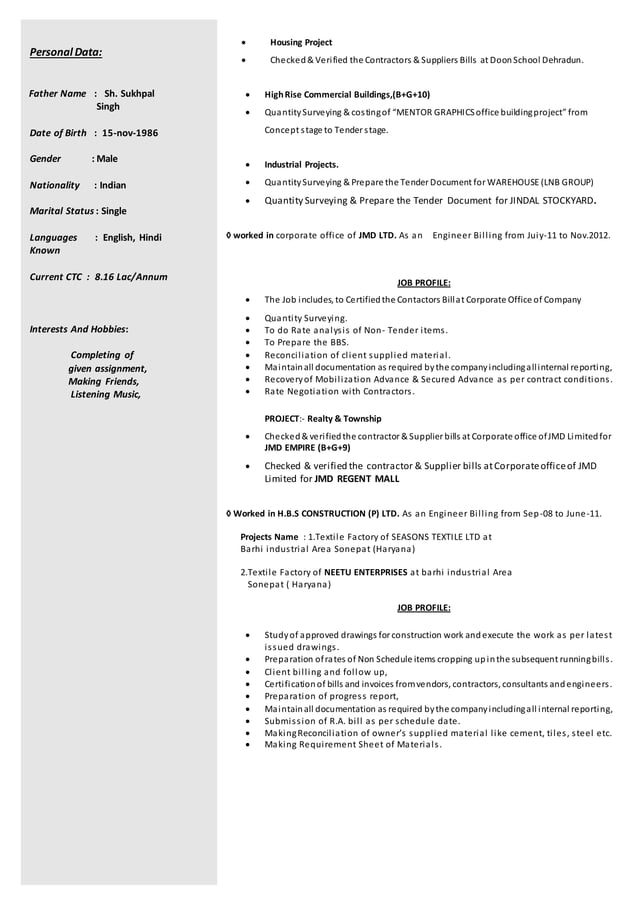 CV_Billing and QS_Rohit Kumar | PDF