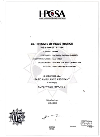 HPCSA Reg Certificate | PDF