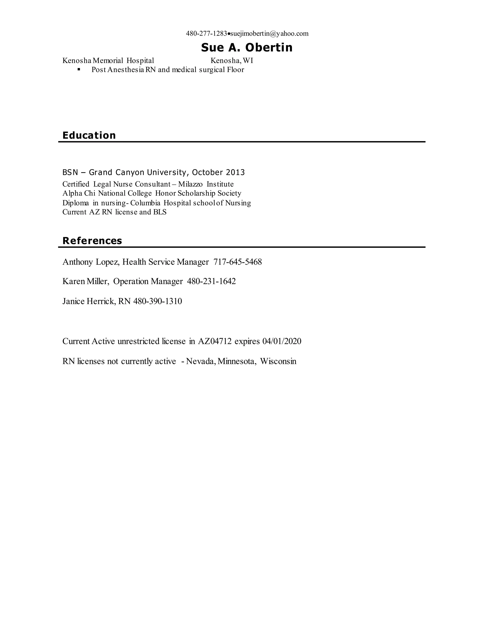 Resume Sue Obertin 2016 | PDF