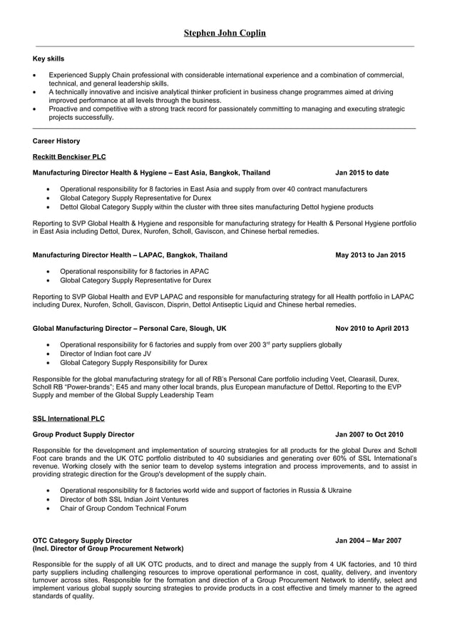 CV - Steve Coplin 2015L LINKEDIN | DOC | Manufacturing Industry | Industries