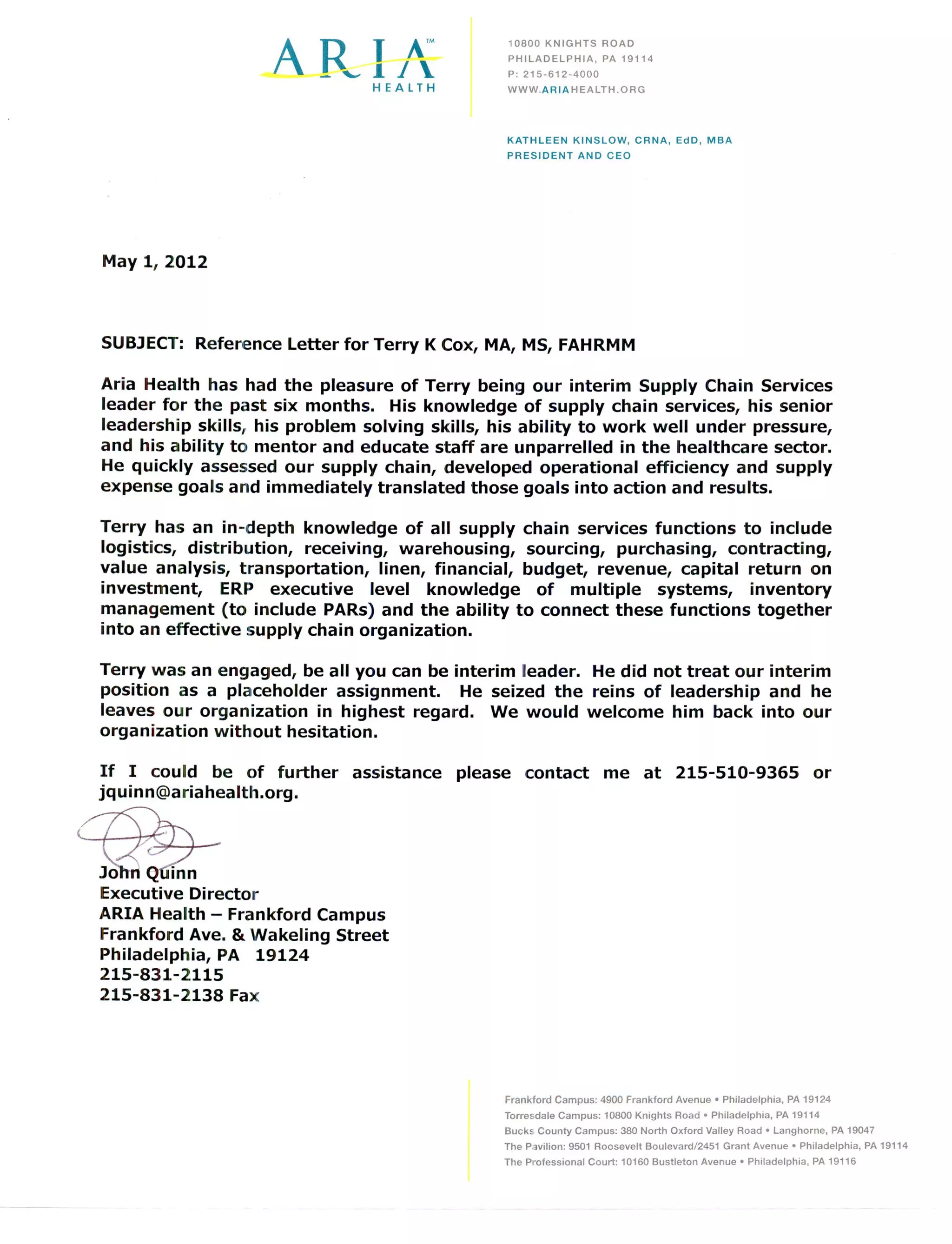 Reference Client Letter Aria | PDF