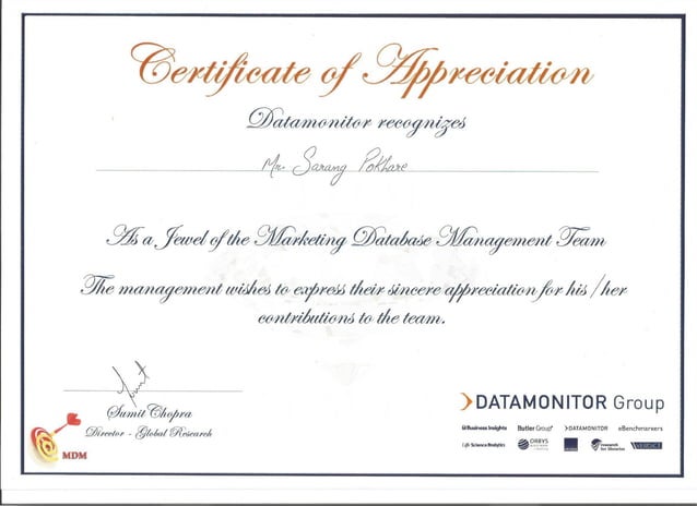 Sarang Appreciation Datamonitor | PDF