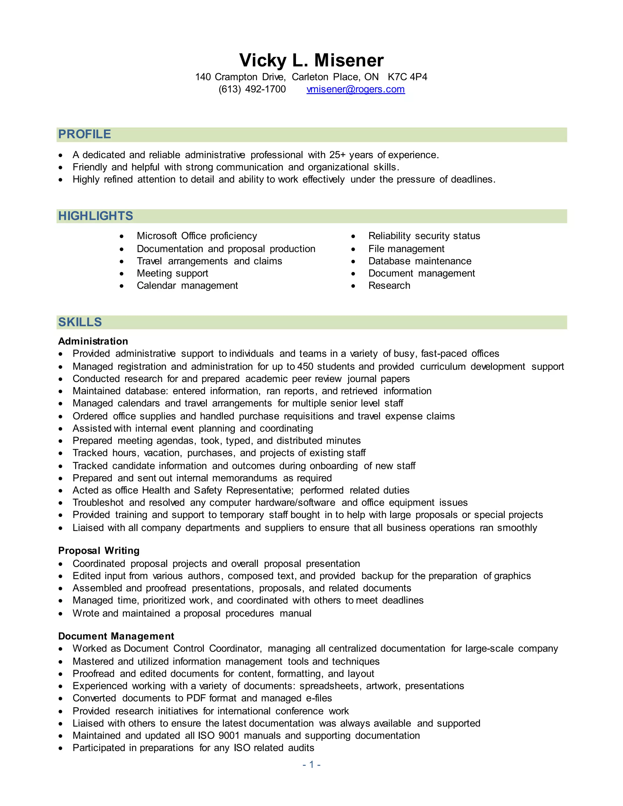 Vicky Misener - Administrative Assistant | DOCX