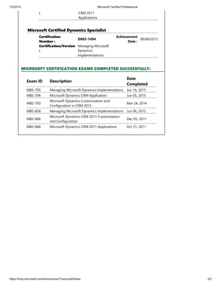 Microsoft Certified Professional Transcript | PDF