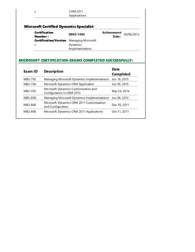 Microsoft Certified Professional Transcript