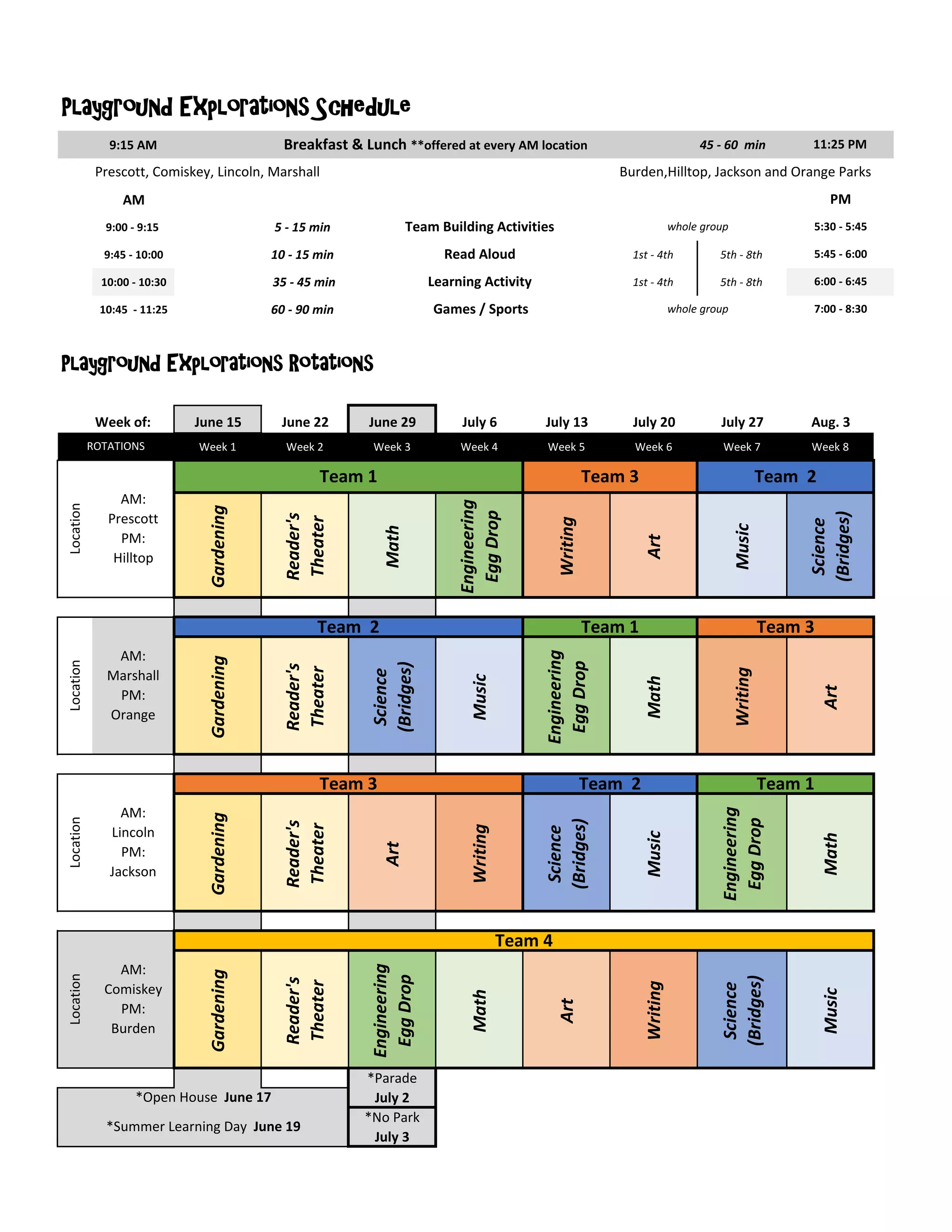 Playground Explorations Rotation schedule | PDF
