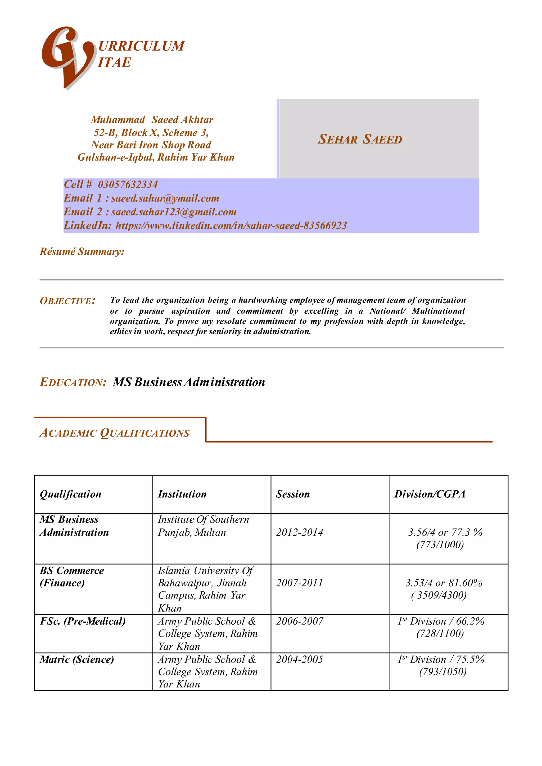 Sahar Saeed CV RYK | DOCX