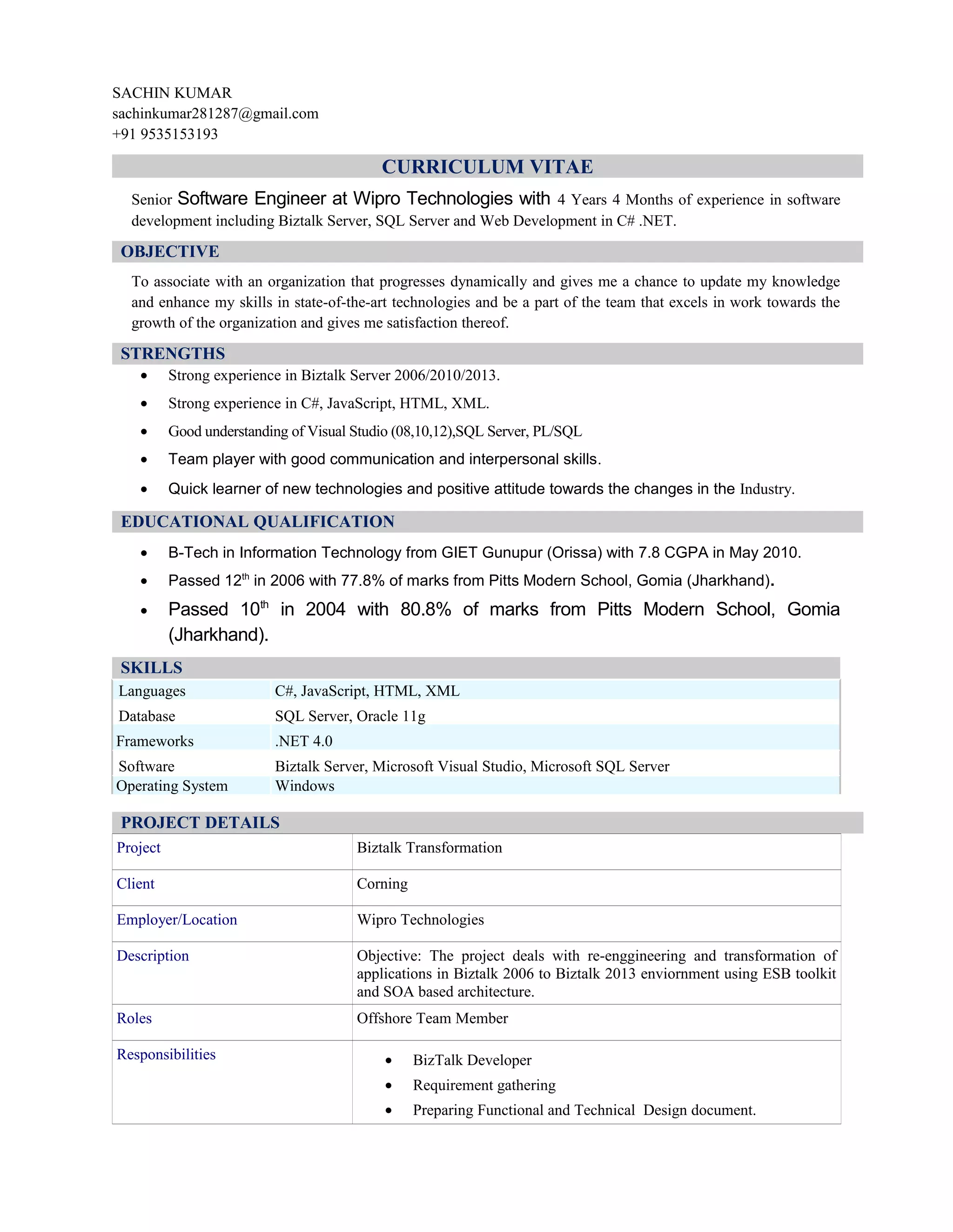 Sachin Kumar Resume | DOC