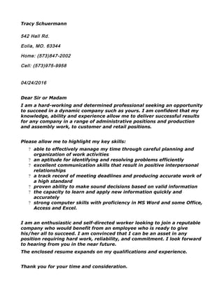 Cover Letter Tracy Schuermann | RTF | Career Advice | Careers