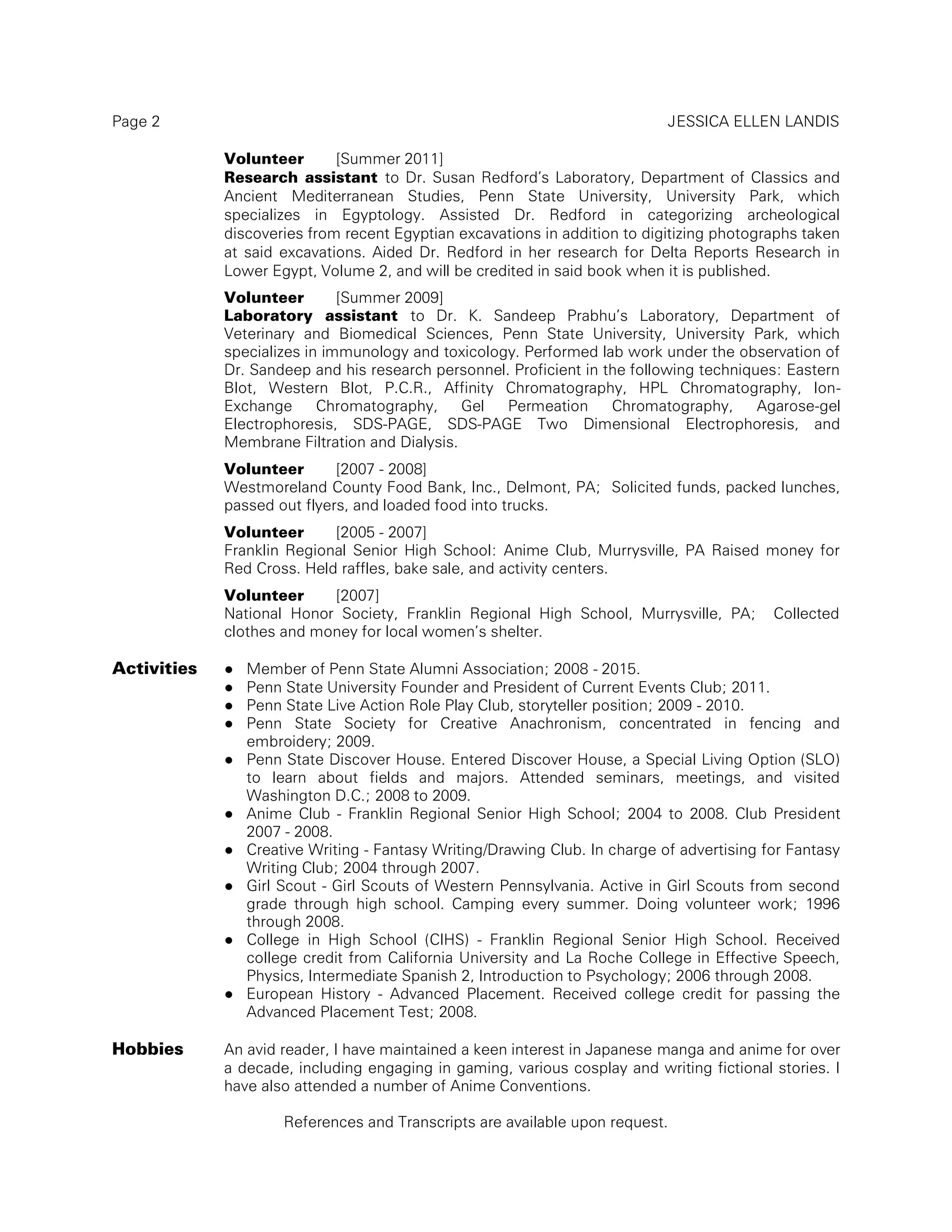 RESUME OF JESSICA ELLEN LANDIS - 10-2015 | PDF