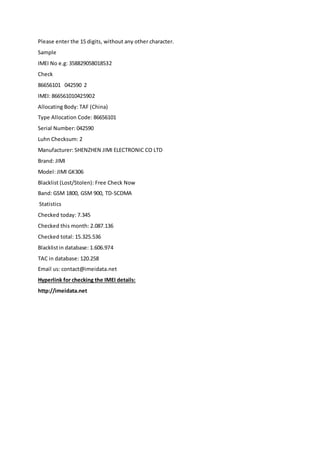 imei details | DOCX | Smartphones | Consumer Electronics
