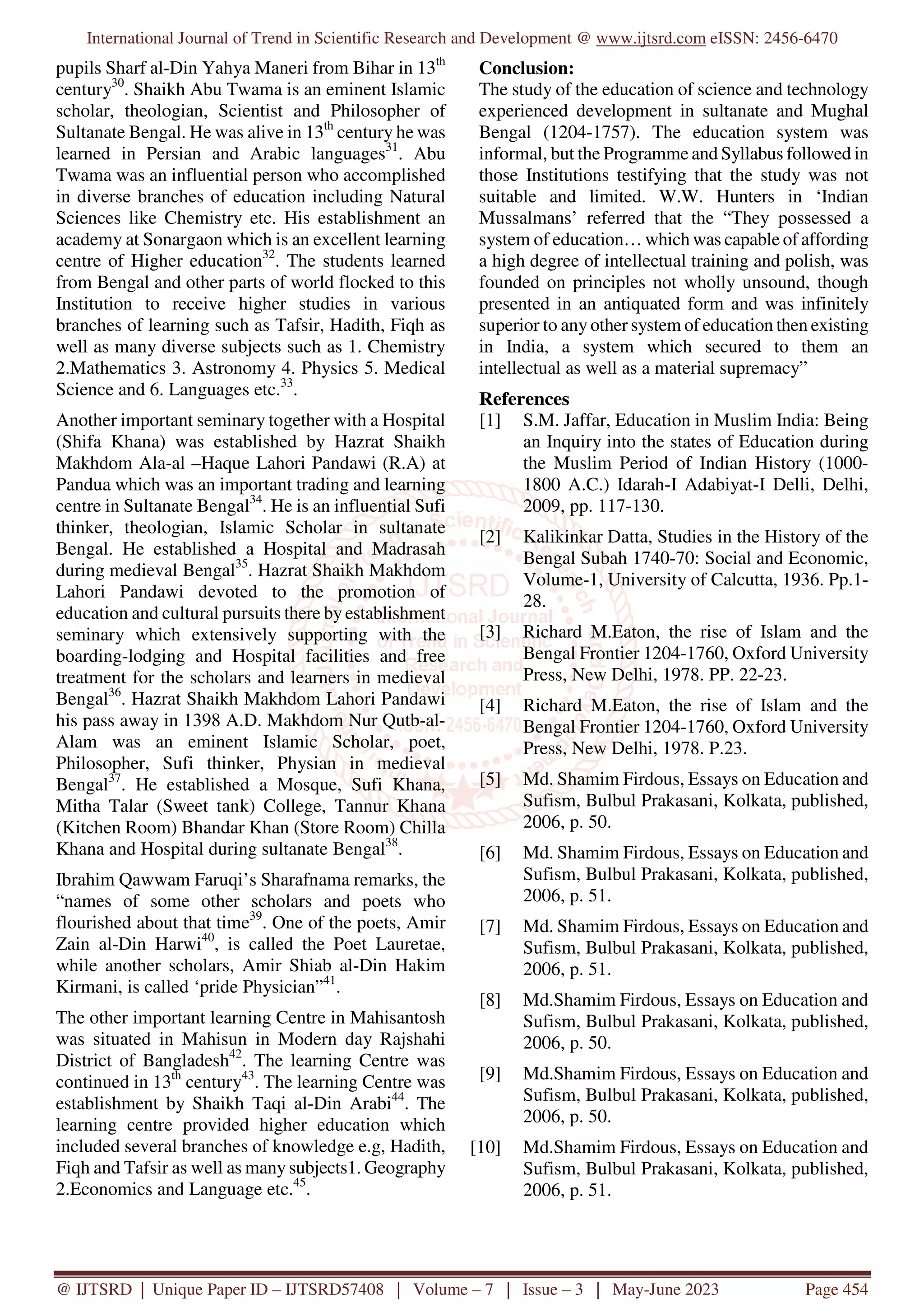 Education of Science during Medieval Bengal A Historical Perspective | PDF