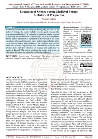 Education of Science during Medieval Bengal A Historical Perspective ...