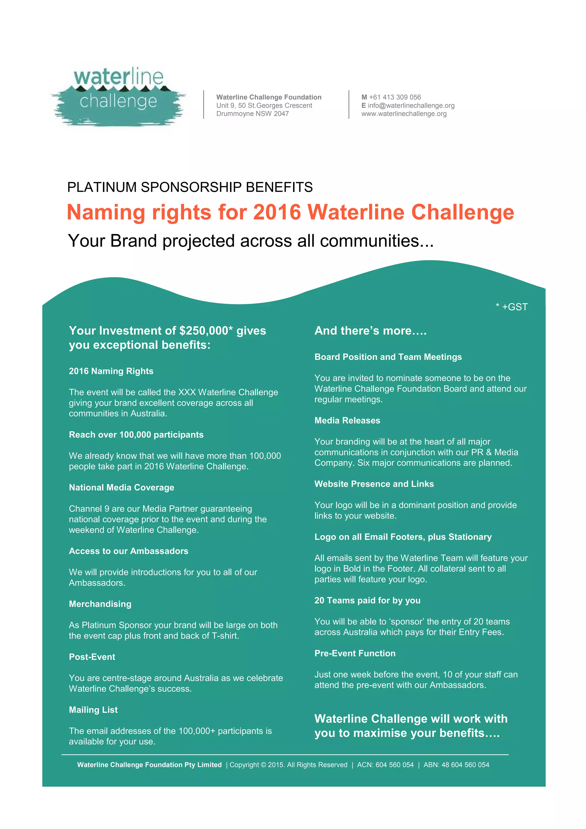 Waterline Challenge Sponsorship Overview | PDF