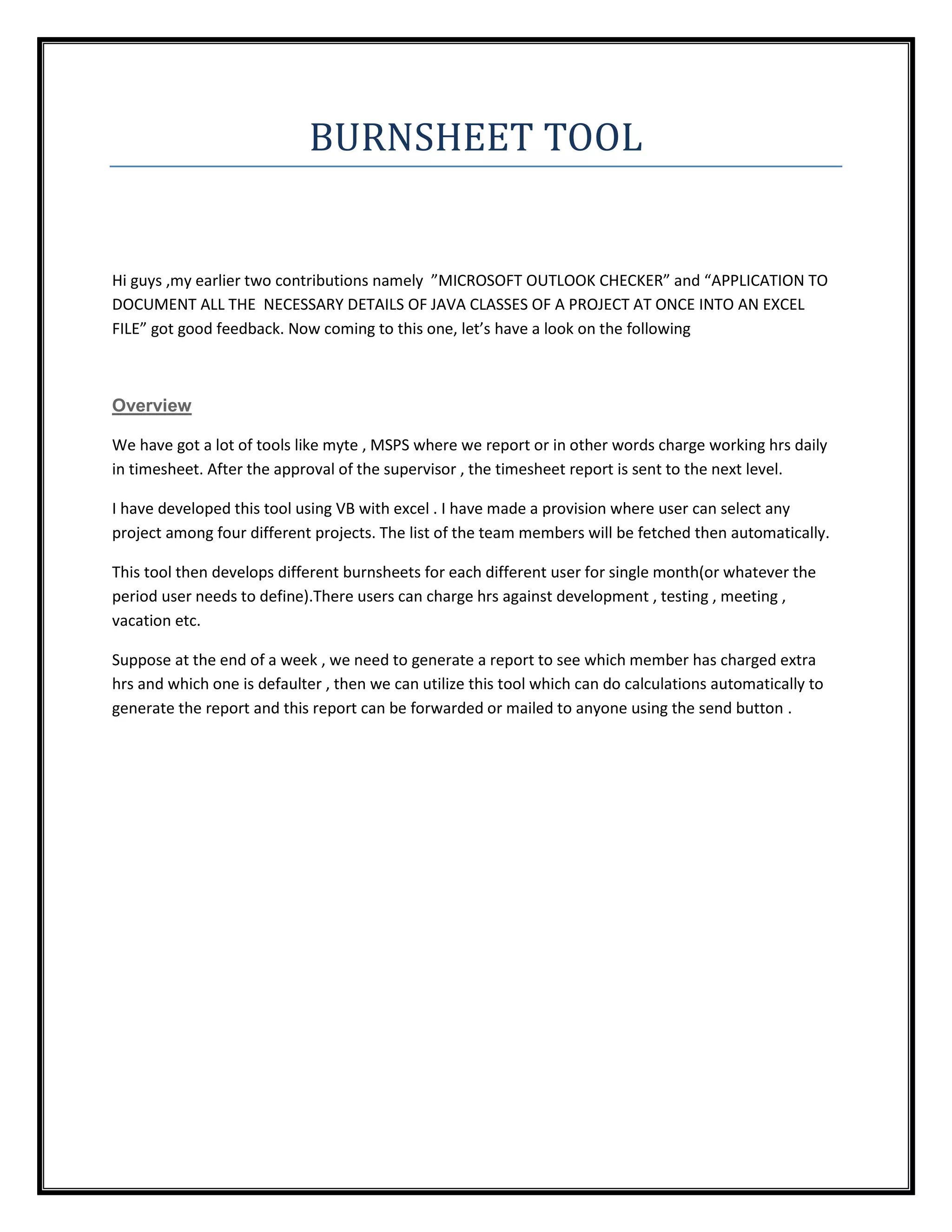 Burnsheet Tool Description | PDF