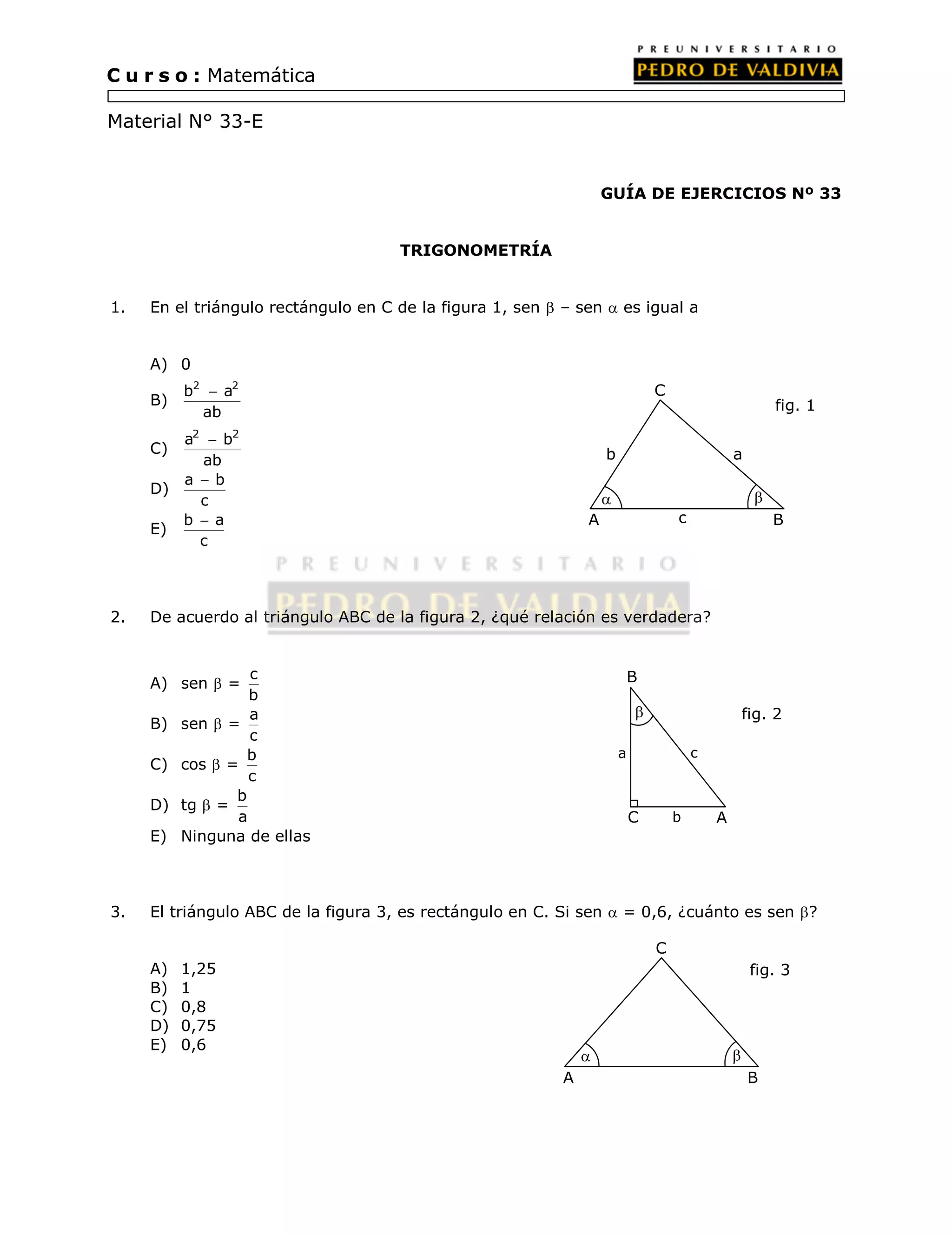 62 ejercicios trigonometría | PDF