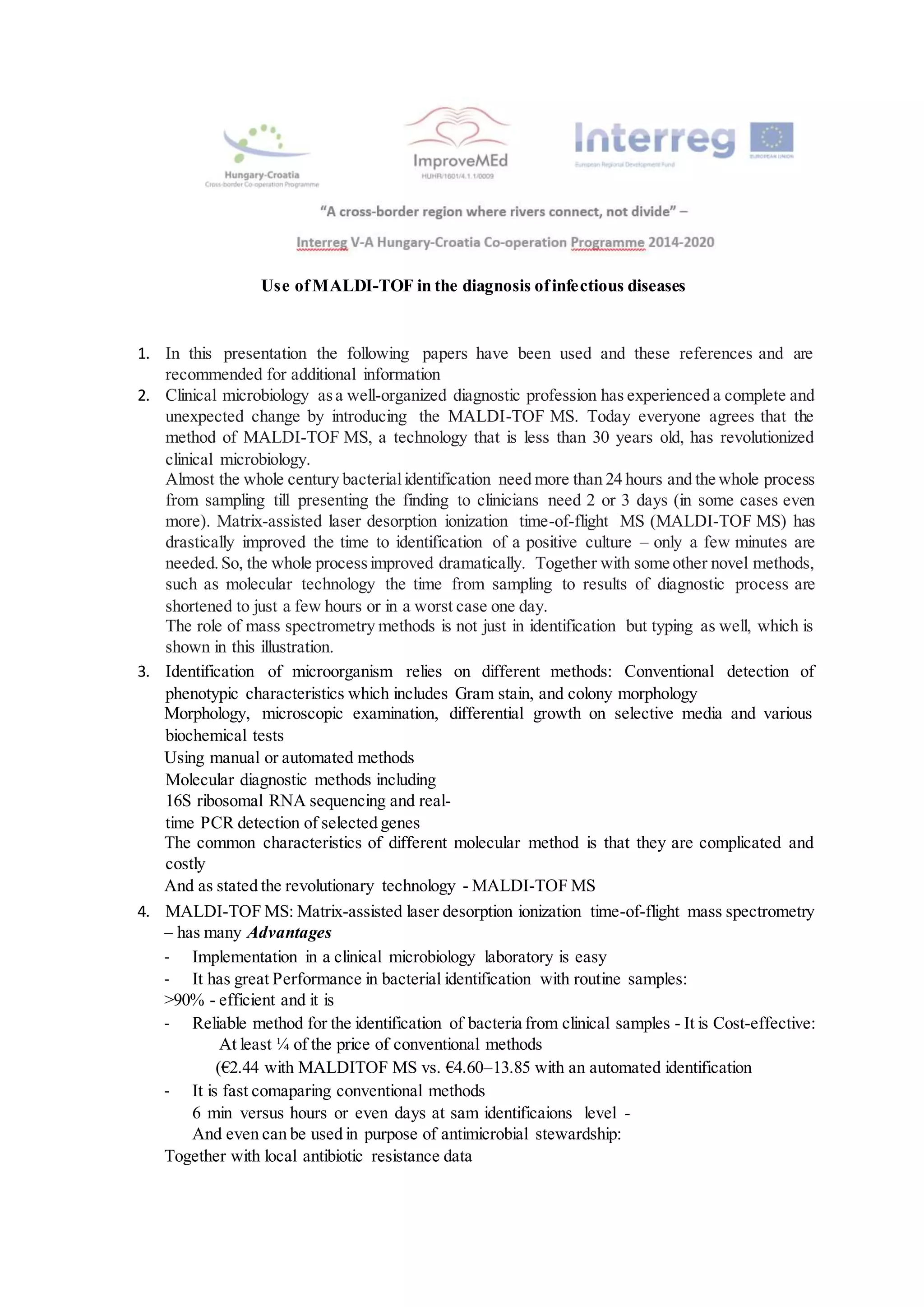 Use of MALDI-TOF in the diagnosis of infectious diseases | DOCX