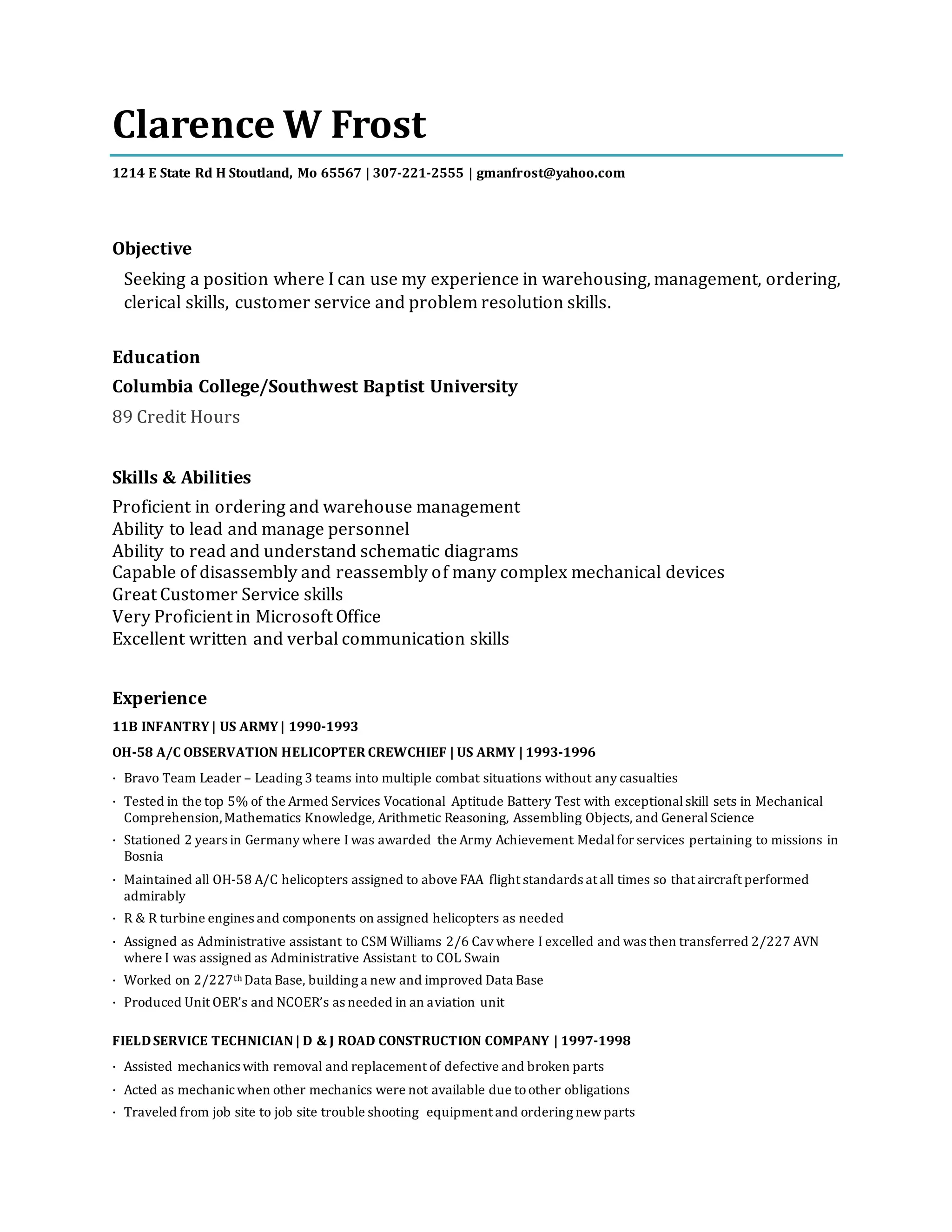 Clarence W Frost CV | DOCX