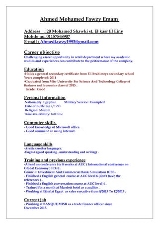 Ahmed Mohamed Fawzy CV | PDF