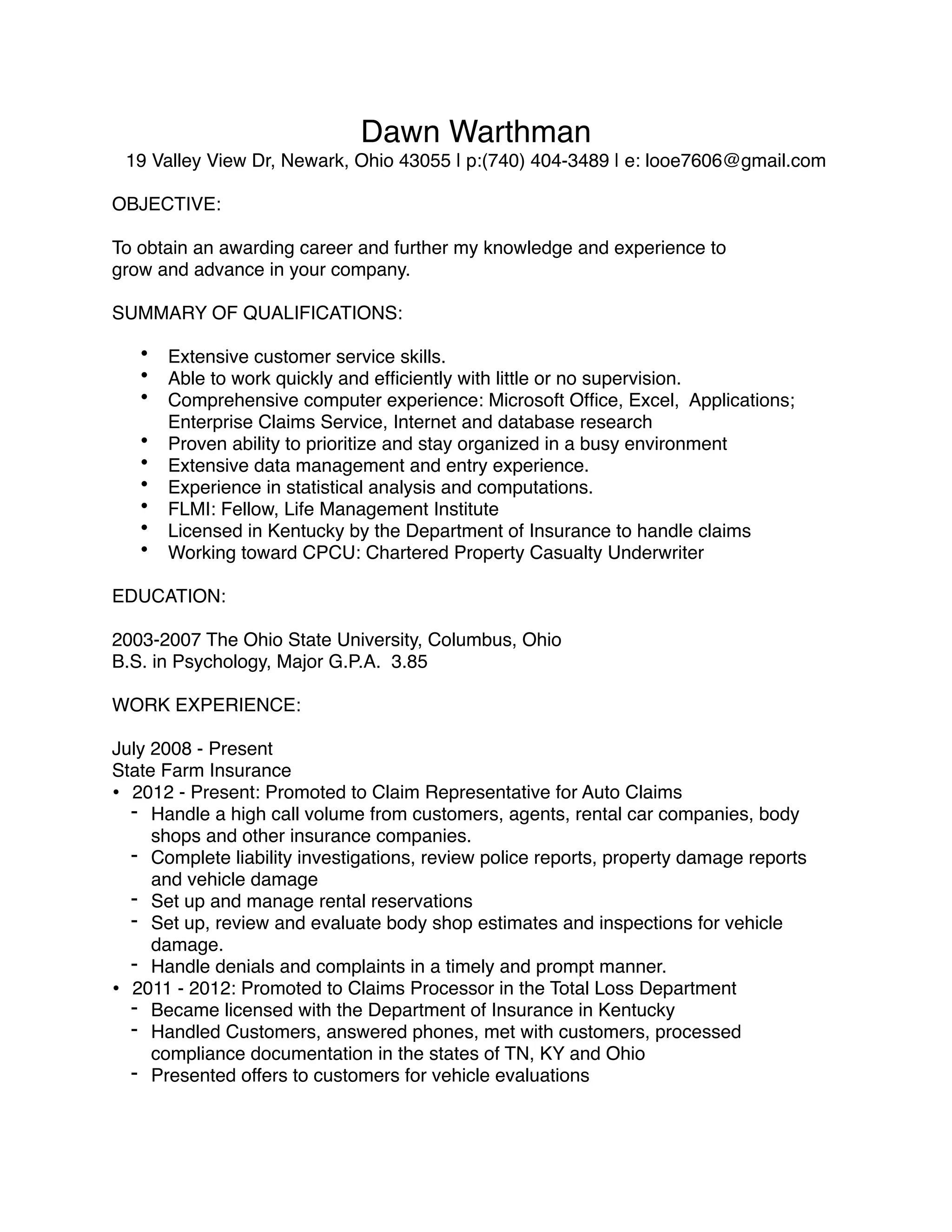 Dawn's resume | PDF