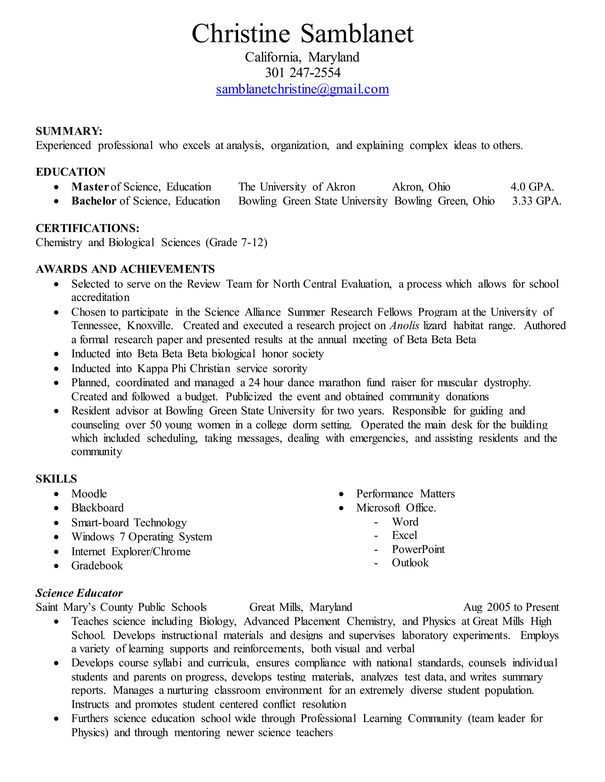 Christine Samblanet resume Professional 2 10 15 | PDF