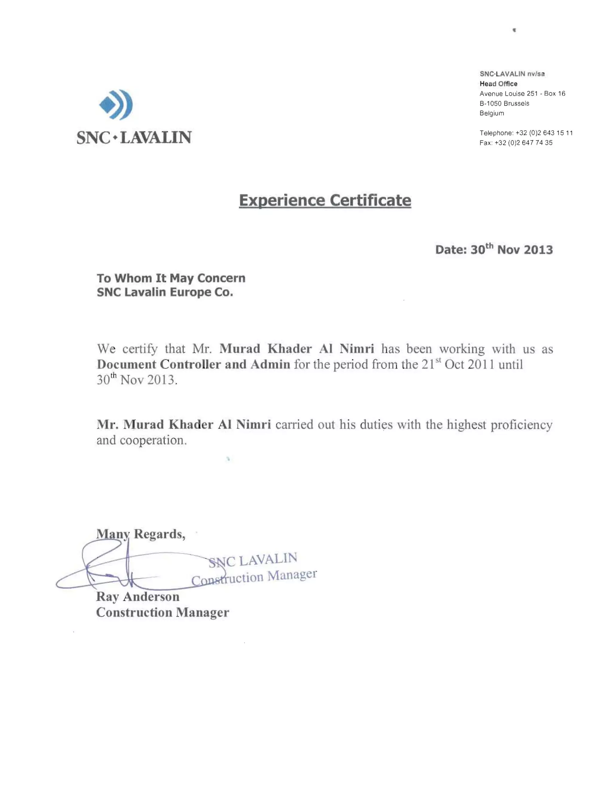 Experience Certificate SNC | PDF