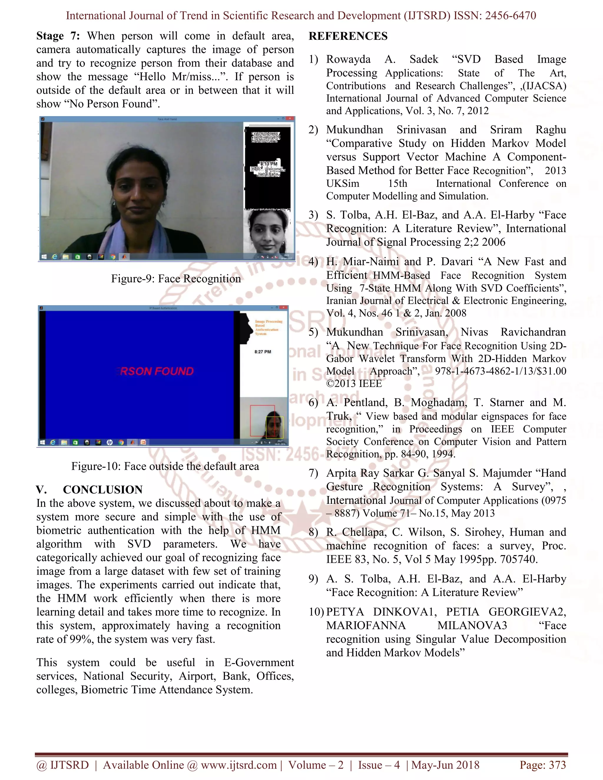 HMM-Based Face Recognition System with SVD Parameter | PDF