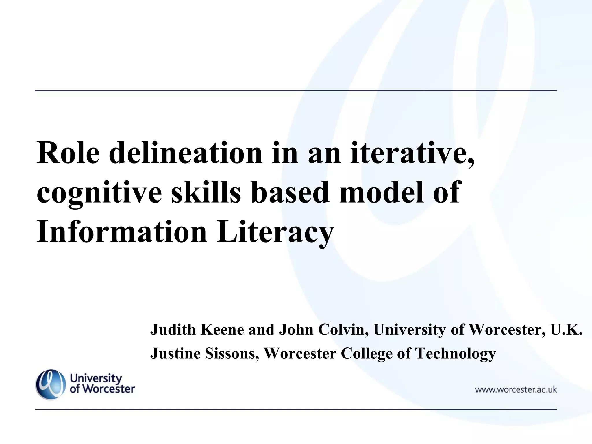 Role delineation in an iterative, cognitive skills based model of ...