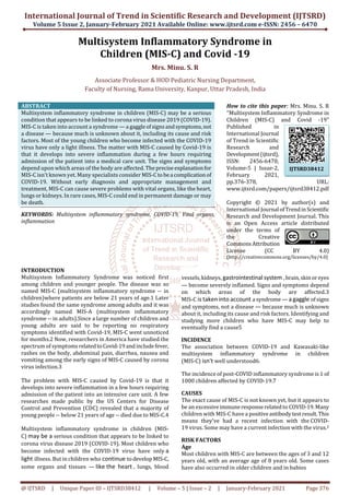 Multisystem Inflammatory Syndrome in Children MIS C and Covid 19 | PDF