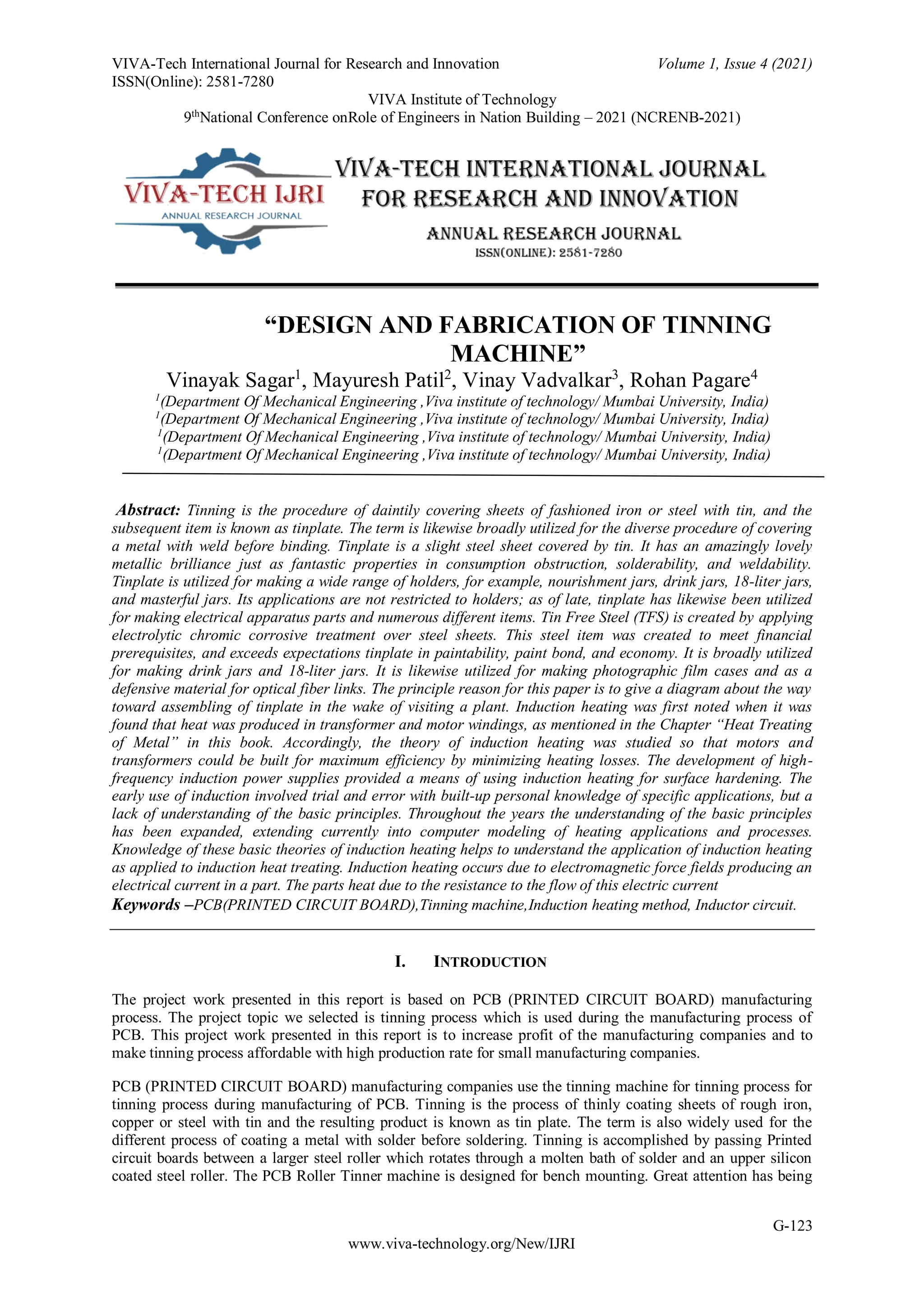 DESIGN AND FABRICATION OF TINNING MACHINE | PDF