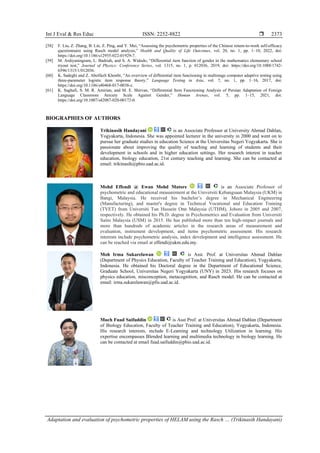 Adaptation and evaluation of psychometric properties of HELAM using the ...