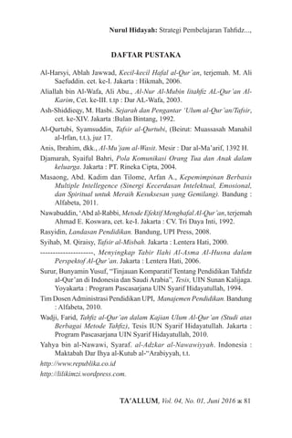 STRATEGI PEMBELAJARAN TAHFIDZ AL-QUR’AN DI LEMBAGA PENDIDIKAN | PDF