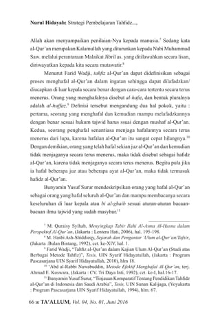 STRATEGI PEMBELAJARAN TAHFIDZ AL-QUR’AN DI LEMBAGA PENDIDIKAN | PDF