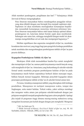 STRATEGI PEMBELAJARAN TAHFIDZ AL-QUR’AN DI LEMBAGA PENDIDIKAN | PDF