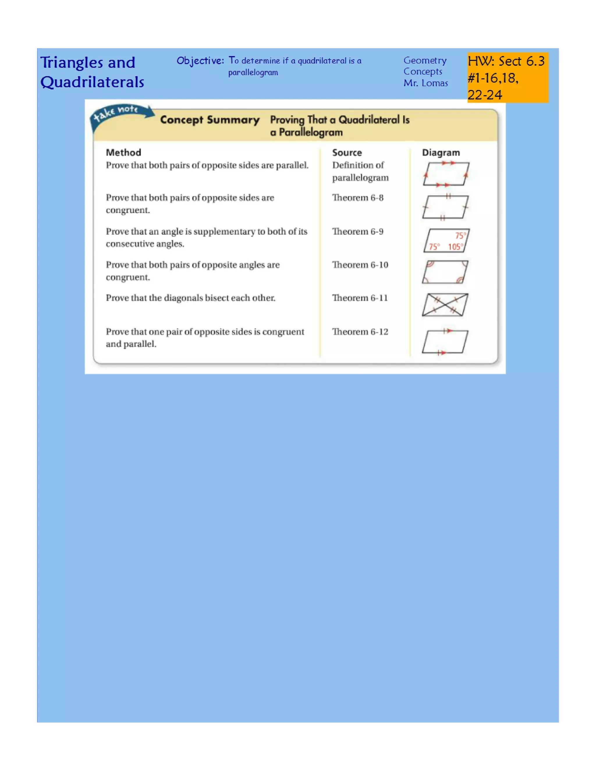 6-3 Proving Quadrilaterals to be Parallelograms Concepts.pdf